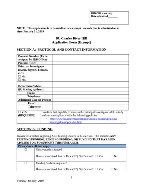 BU Charles River IRB Application Exempt SECTION A Doc Template PdfFiller