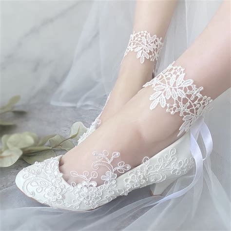 Wedding Shoes Bridal Shoes Low Heel Wedding Lace Pearl Shoes Etsy