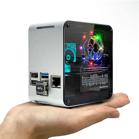ElectroCookie Raspberry Pi 4 SATA SSD Support Case Aluminum Mini Tower Case With Cooling Fan