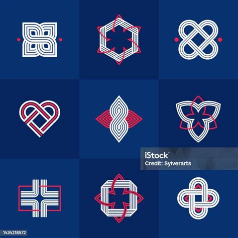 얽힌 선 빈티지 스타일 아이콘 컬렉션 추상 기하학적 선형 기호 벡터 세트 로고 생성을위한 그래픽 디자인 요소 개선에 대한 스톡