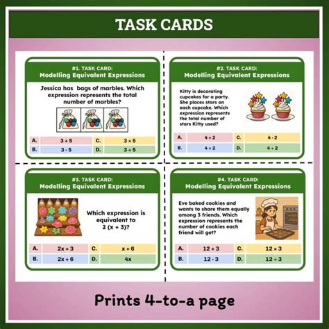 Teks Math 6 7c Task Card Modelling Equivalent Expressions By Markimatics