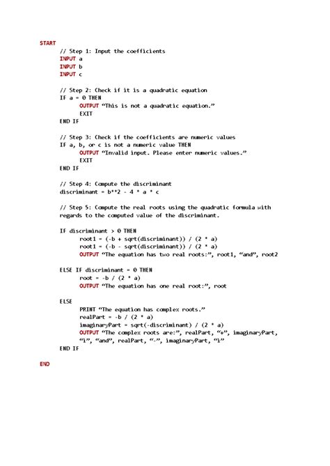 Pseudocode Pseudo Code Start Step 1 Input The Coefficients