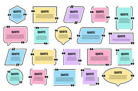 다채로운 고립 된 견적 프레임 세트 인용 표시가 있는 음성 거품입니다 빈 텍스트 상자 와 따옴표입니다 블로그 게시물 템플릿입니다 벡터 일러스트레이션 개체 그룹에 대한 스톡