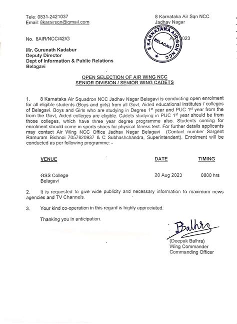 Open Selection Of Air Wing Ncc Senior Division Senior Wing Cadets Belgaum Mirror