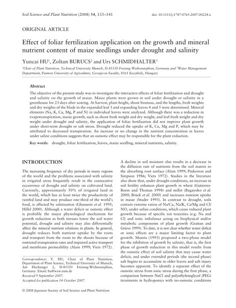 Pdf Effect Of Foliar Fertilization Application On The Growth And
