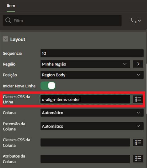 Desenvolvedor Oracle APEX Como alinhar os itens com o botão nos formulários