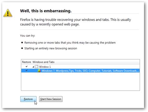 Restore Previously Opened Tabs In Firefox 4 After Inadvertent Close