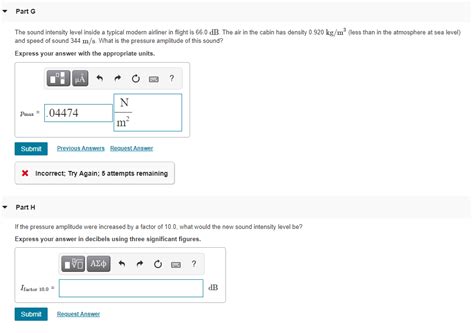 Solved Part G The Sound Intensity Level Inside A Typical Chegg