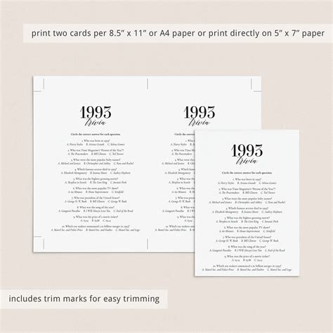 1993 Fun Facts Quiz With Answers Printable 1993 Pop Culture Trivia