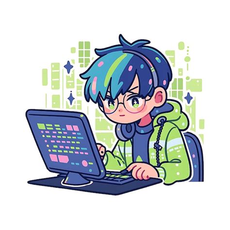 Premium Ai Image A Sticker Of A Boy Coding On A Computer Anim