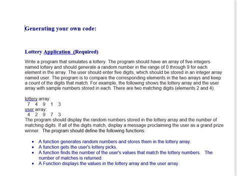 solved generating your own code lottery application