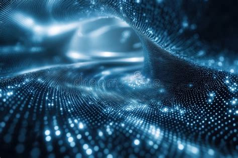 Abstract Digital Waves With Glowing Particles In A Vibrant Blue Environment At Night Stock
