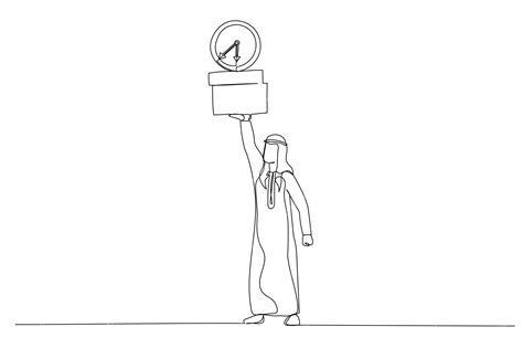 많은 서류 작업을 수행하면서 랩톱으로 작업하는 아랍 사업가의 그림 압력을 받는 상태에서 작업할 수 있는 능력 단일 라인 아트 스타일 프리미엄 벡터