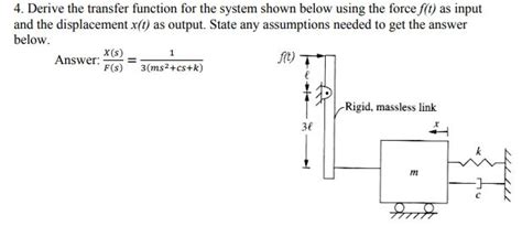 Solved 4 Derive The Transfer Function For The System Shown
