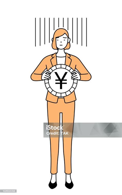 양복을 입은 사업가의 간단한 선 그리기 그림 환 손실 또는 엔 감가 상각 이미지 Shinnyushain에 대한 스톡 벡터 아트