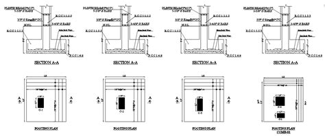 2d Design Of Footing Plan With Section Details In Autocad Drawing Cad File Dwg File