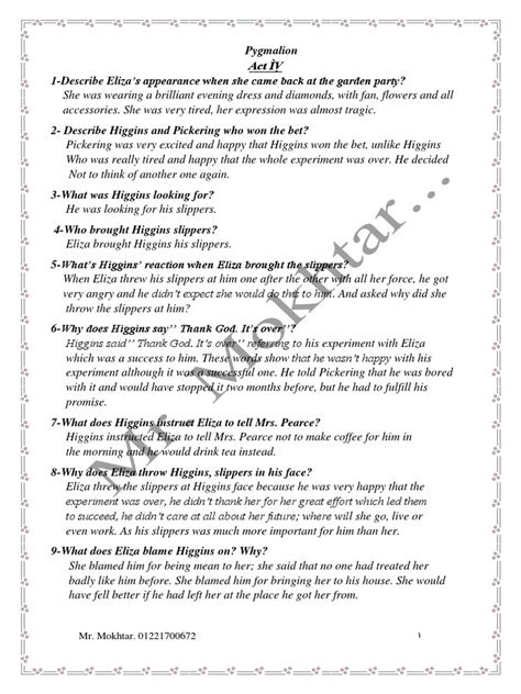 Pygmalion Act 4 5 Pdf Pygmalion Play
