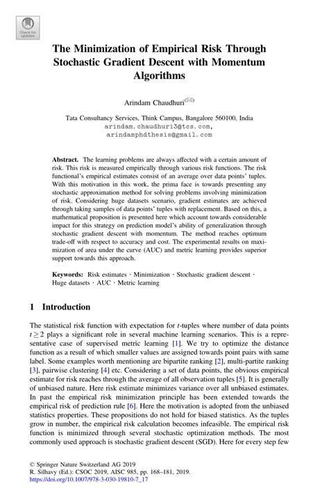 Pdf The Minimization Of Empirical Risk Through Stochastic Gradient Descent With Momentum