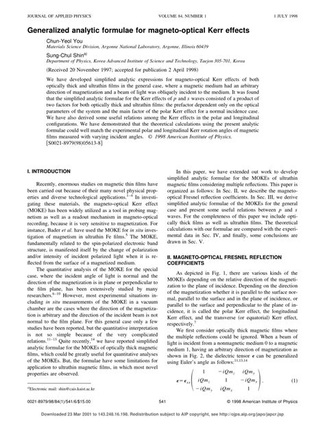 Pdf Generalized Analytic Formulae For Magneto Optical Kerr Effects