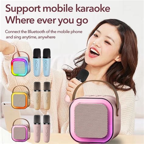 Jual Wireless Mini Bluetooth Speaker Mic Set Karaoke Speaker Portable Outdoor Ktv Mesin Suara