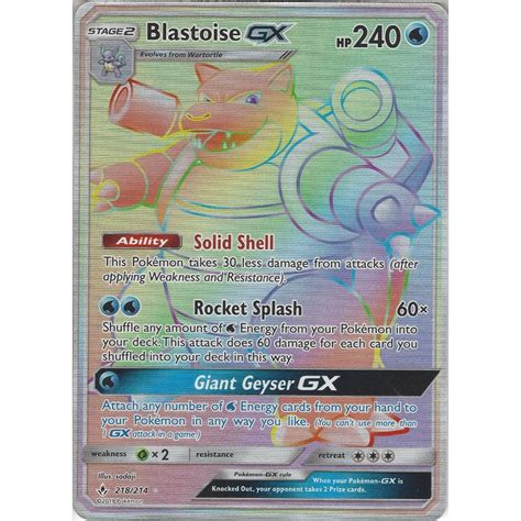 Pokemon Trading Card Game Blastoise Gx 218 214 Rare Rainbow Card Sm10 Unbroken Bonds