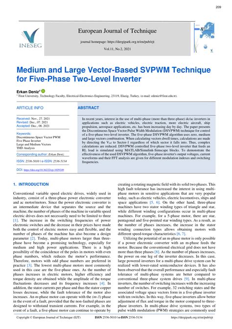 Pdf Medium And Large Vector Based Svpwm Technique For Five Phase Two Level Inverter