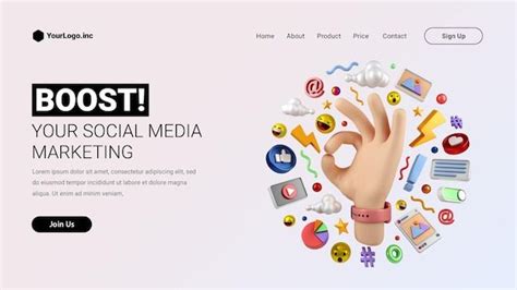 Premium Psd Social Media Marketing Landing Page With D Cartoon Illustration Hand Free