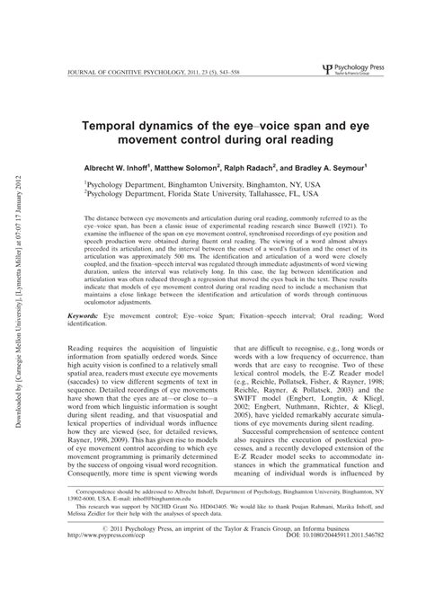 Pdf Temporal Dynamics Of The Eyevoice Span And Eye Movement Control During Oral Reading