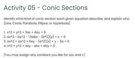 Solved Activity Conic Sections Identify What Kind Of Chegg Com