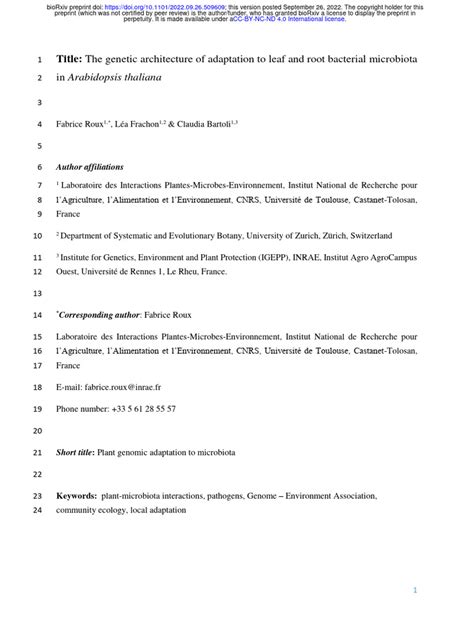The Genetic Architechture Of Root And Leaf Microbiota Adaptation In A Thaliana Pdf