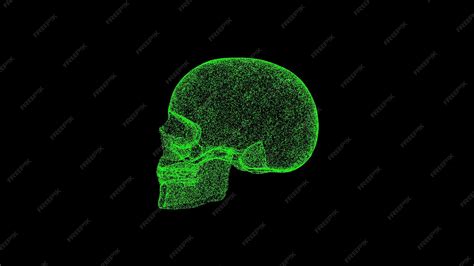 Premium Photo 3d Human Skull On Black Background Object Dissolved Green Flickering Particles