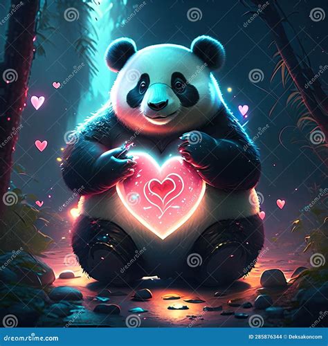 гигантская панда обнимает сердце милую панду с сердцем в лесу иллюстрация вектора генеративный