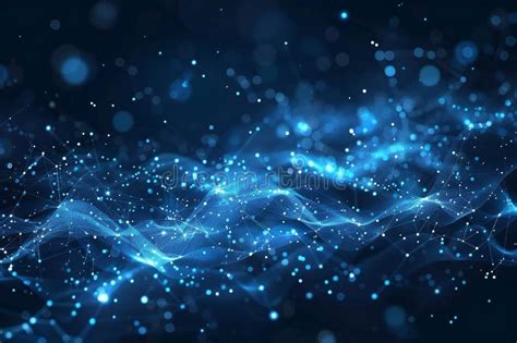 Abstract Dark Blue Background With Glowing Dots And Lines In The Form Of A Starry Sky Or Space