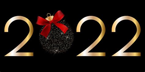 벡터 새해 카드 2022 년 인쇄 로고가있는 디자인 템플릿 크리스마스 트리 장식 사실적인 3d 배경 빛나는 황금 숫자 황금