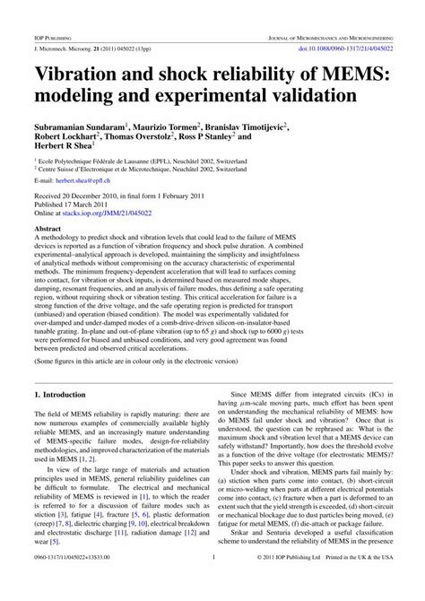 Pdf Vibration And Shock Reliability Of Mems Dokumentips