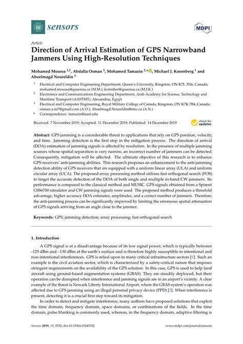 Pdf Direction Of Arrival Estimation Of Gps Narrowband Jammers Using High Resolution Techniques