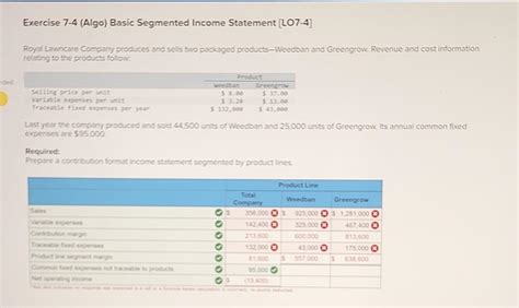 solved exercise 7 4 algo basic segmented income statement