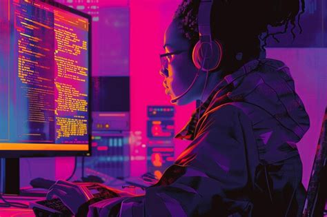 Premium Photo Female Software Engineer Coding Intently At Night