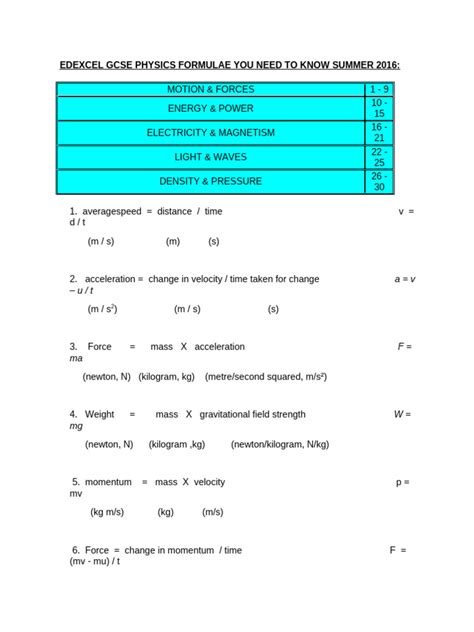 edexcel gcse physics formulae you need to know pdf force volt