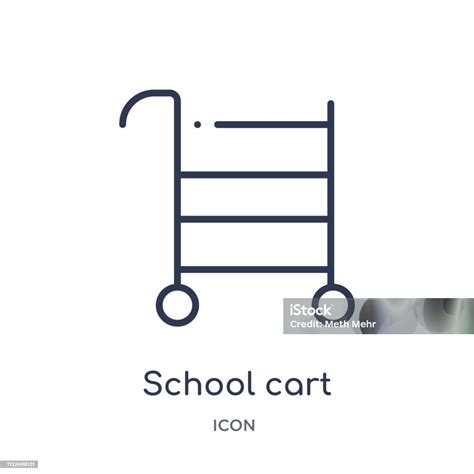 교육 개요 컬렉션에서 선형 학교 카트 아이콘입니다 얇은 라인 스쿨 카트 아이콘 흰색 배경에 고립입니다 학교 손수레 유행 삽화 0