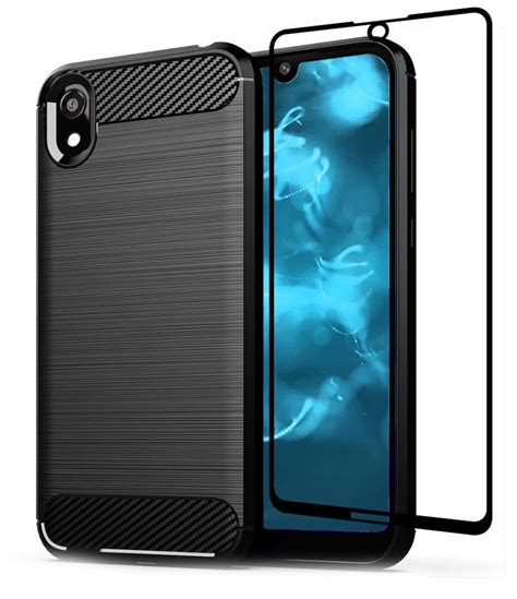 Sdtek Carbon Fibre Case For Huawei Y Full Glass Screen Protector Cover