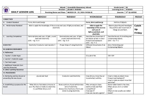 Dll Science 3 Q3 W8 Daily Lesson Log School Greenhills Elementary