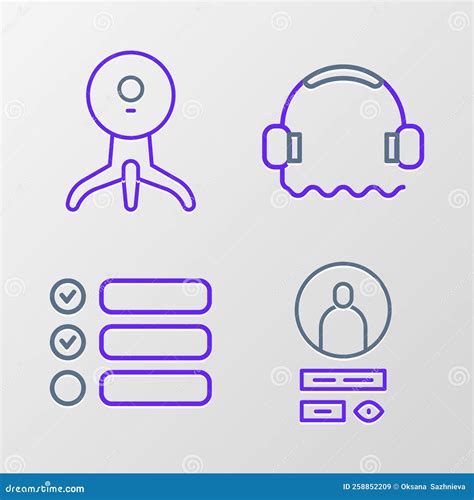 Set Line Create Account Screen Task List Headphones And Web Camera Icon Vector Stock Vector