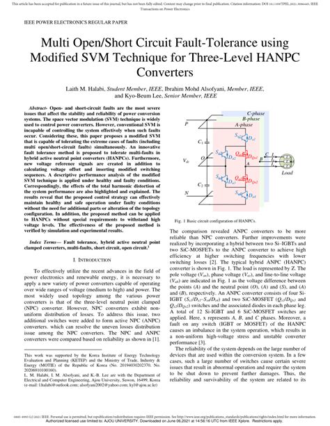 Pdf Multi Openshort Circuit Fault Tolerance Using Modified Svm Technique For Three Level