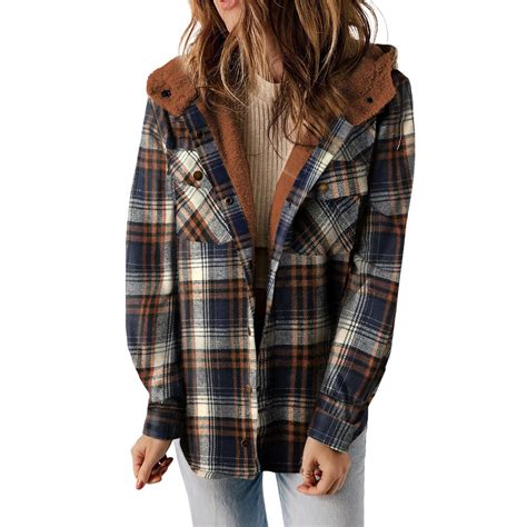 Tiqkatyck Womens Fashion Shacket Casual Long Sleeve Plaid Jacket With