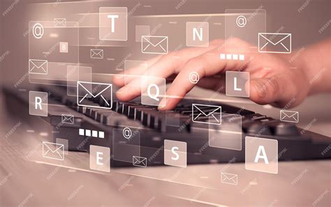 Premium Photo Hand Typing On Keyboard With Digital Tech Icons