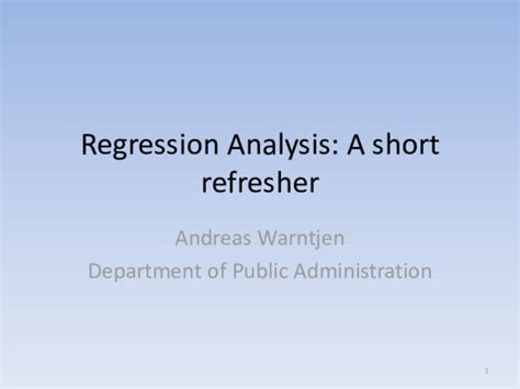 Pdf Lecture Refresher Regression Analysis 2012 13