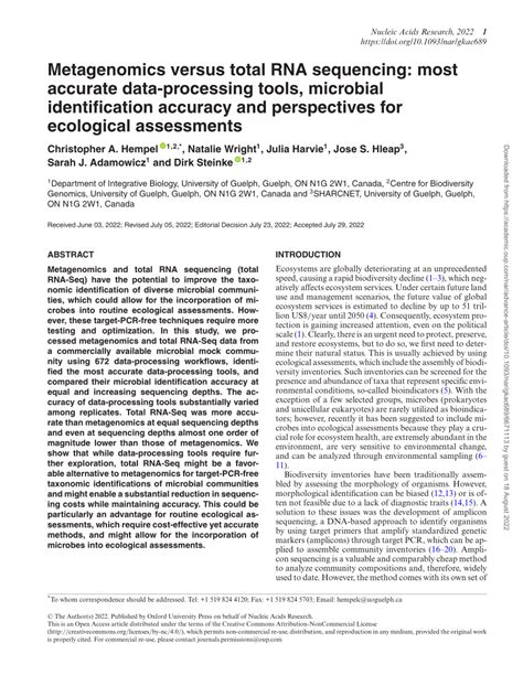 Pdf Metagenomics Versus Total Rna Sequencing Most Accurate Data Processing Tools Microbial