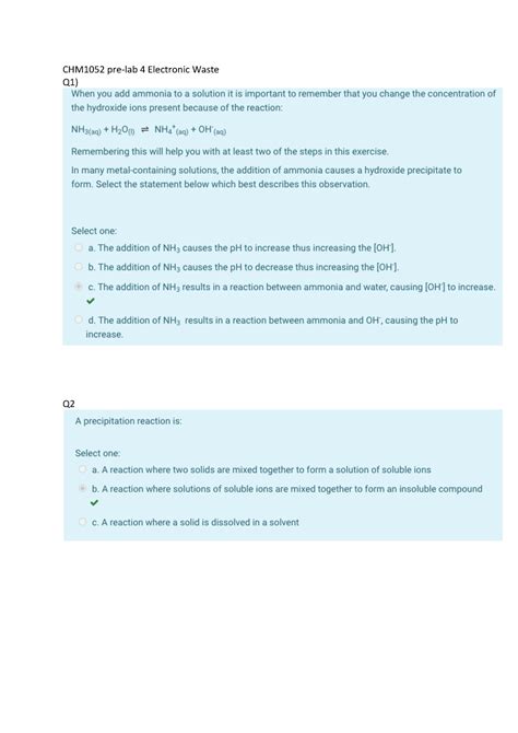 Chm1052 Pre Lab 4 Advanced Chemistry 2 Warning Tt Undefined