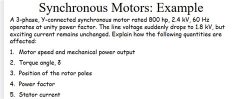 Show Me Step By Step Synchronous Motors ExampleA Chegg Com